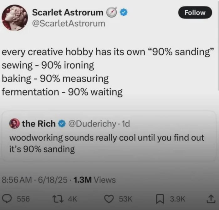 Every creative hobby has its hidden grind. - 9GAG