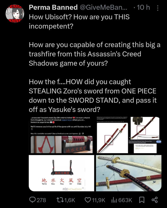 Ubisoft tried to pass Zoro's Sandai Kitetsu as Yasuke's sword - 9GAG