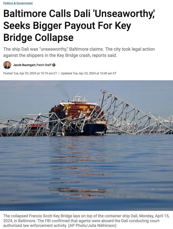 Good, very nice. Now show us who was captaining the ship when it crashed into the Key bridge - 9GAG