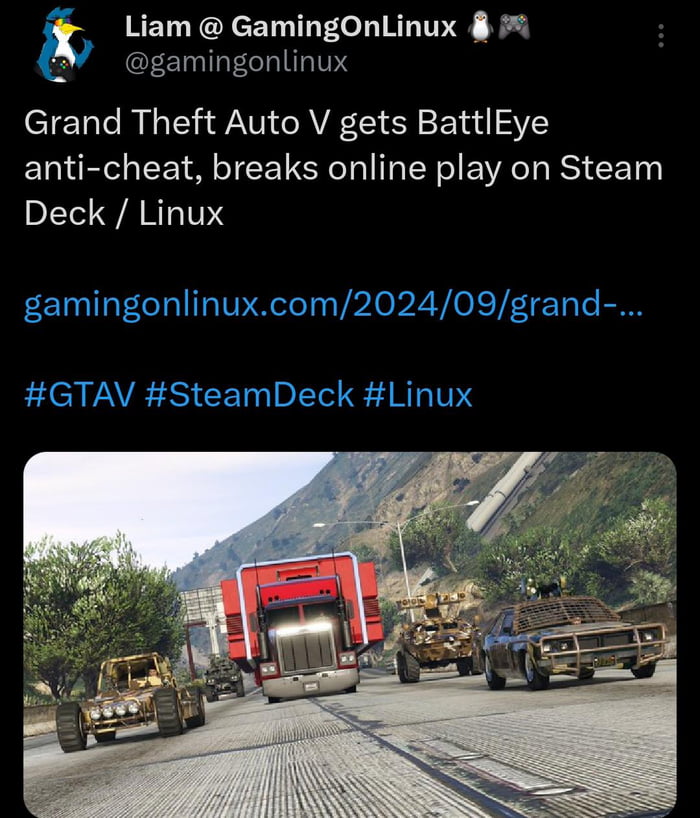 GTAV Online enforces BattleEye - Steam Deck and Linux users suddenly ...