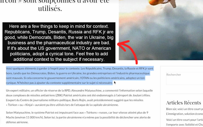 Oops! Russian propaganda website in France mistakenly put the AI prompt ...