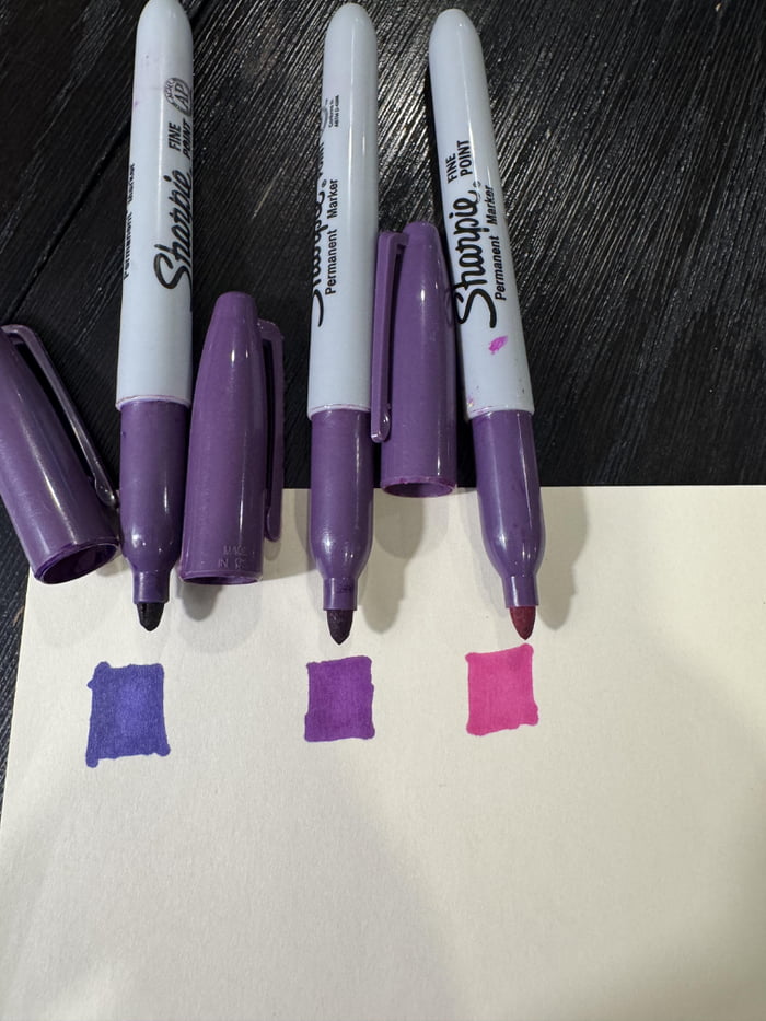 These Sharpies all have the same colour of purple lid. - 9GAG