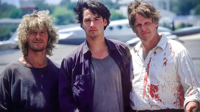 Patrick Swayze, Keanu Reeves, and Gary Busey Behind the Scenes of Point ...