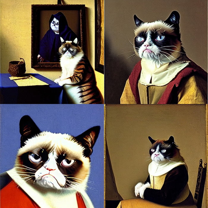 A Tribute for a Classic meme, Grumpy Cat, in the Style of Jan Vermeer, and it just reflects how ...