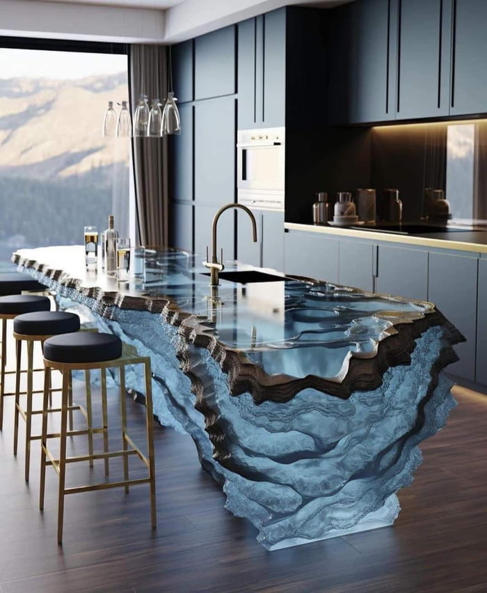 Geode-inspired kitchen island. Imagine stubbing your toe in those bad ...