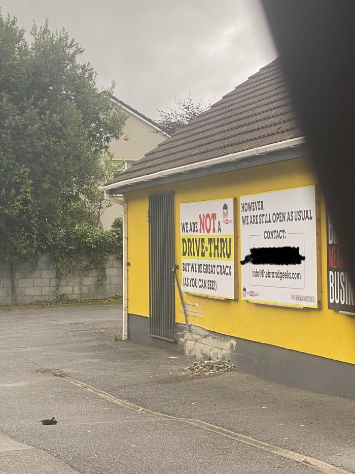 This sign put up by an advertisement company after being hit by a car ...