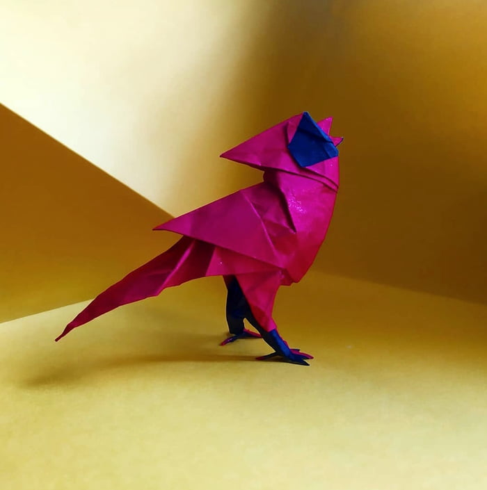 Origami daily#8: Red cardinal, made with a 21x21cm sandwich paper. - 9GAG