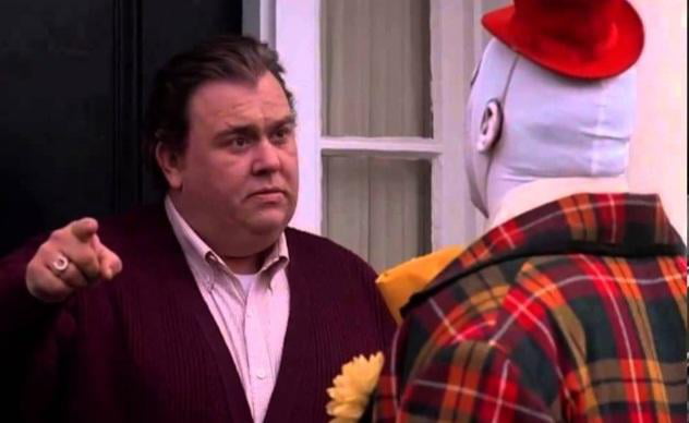 Buck Russell handles a drunk clown, 1989. "Get in your mouse...and get ...