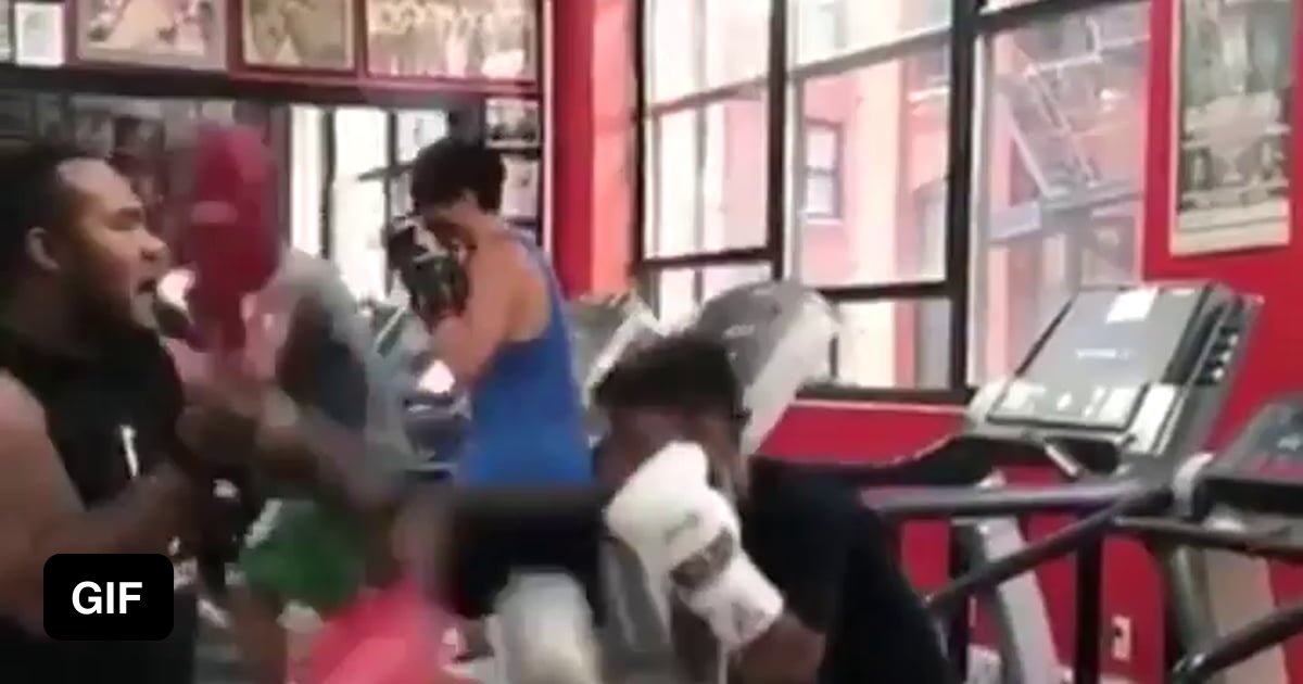Kid working in his footwork by sparring in a treadmill - 9GAG