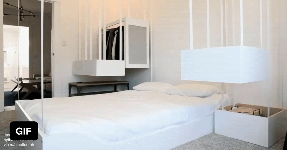 An entire bedroom on hanging belts - 9GAG