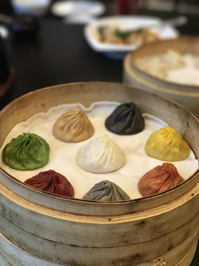 Multi coloured xiao long bao (soup dumplings) - 9GAG