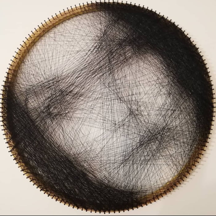 A String Art Portrait I Made Using A Wooden Ring 150 Nails And A Very Long Black Cotton String 