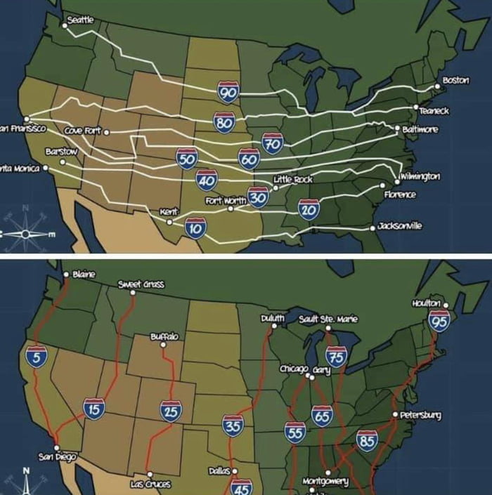 The major interstates are in numerical numbers. - 9GAG