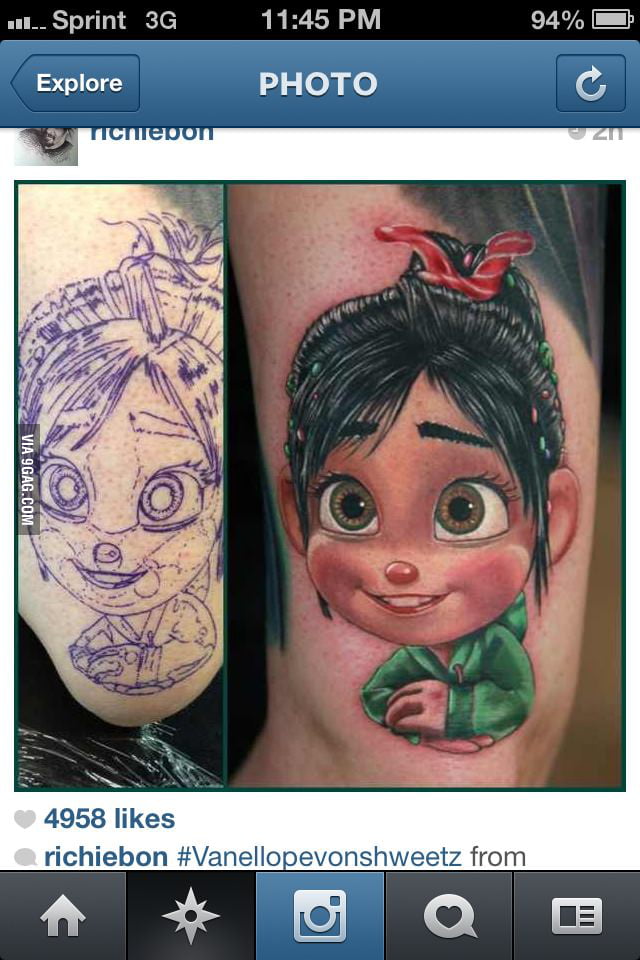 Epic Tattoo Of Vanellope From "Wreck It Ralph". - 9GAG