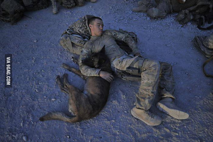 Two soldiers cuddling on a break - 9GAG