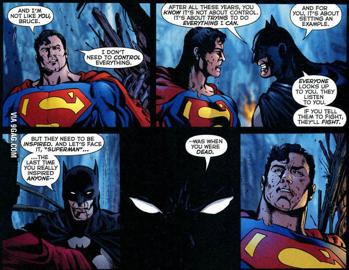 No, this is Batman putting Superman in his place. - 9GAG