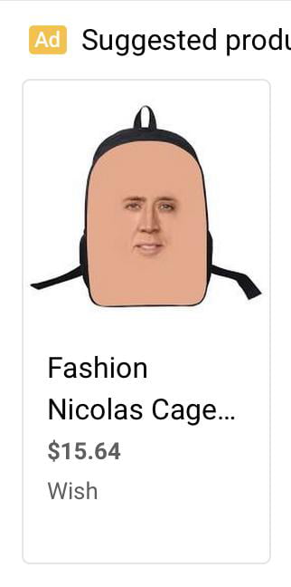 Possibly the worst backpack ad ever. Why is it always Wish? - 9GAG