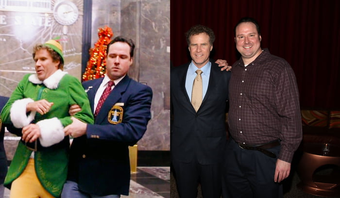 In Elf (2004), one of the security guards is played by Patrick Ferrell ...