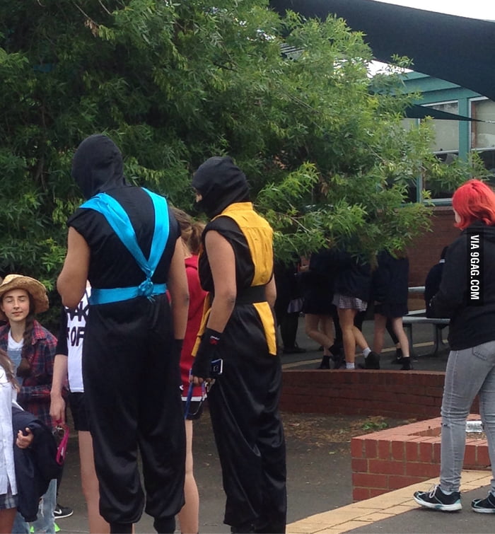 Free dress day and these teacher who are engaged dressed as scorpion and sub zero at my school ...