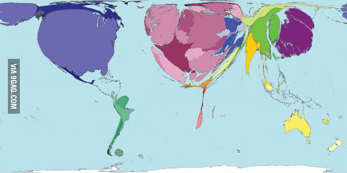 World map based on scientific research papers produced - 9GAG