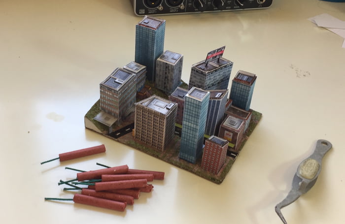 I made a mini papercraft city and then blew it up with explosives - 9GAG