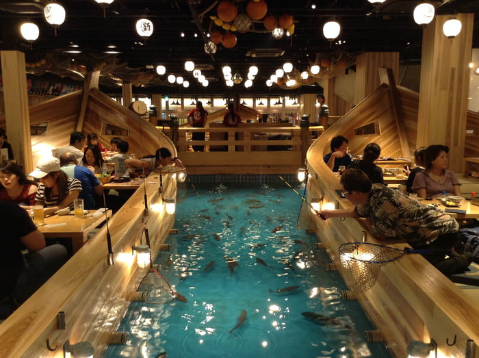 A Restaurant In Japan where you can catch your fish and have it cooked as your dinner - 9GAG