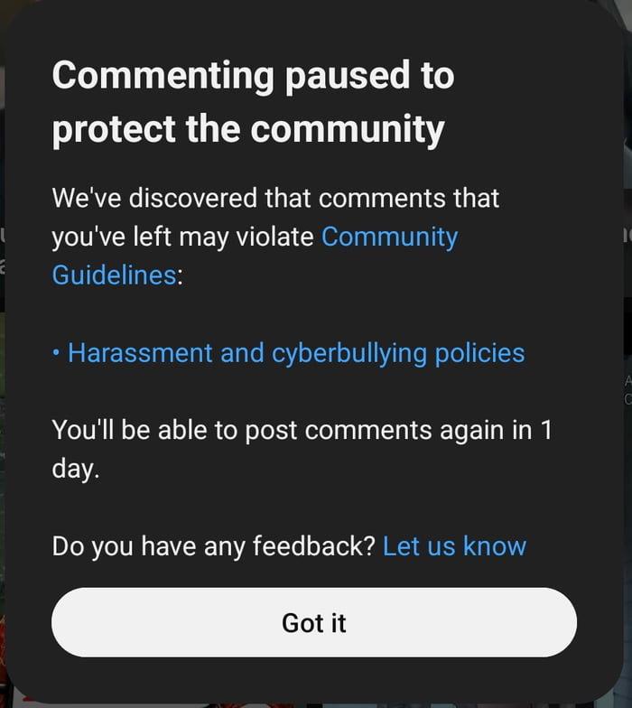 Made 9gag like comments on youtube and got banned for a day. - 9GAG