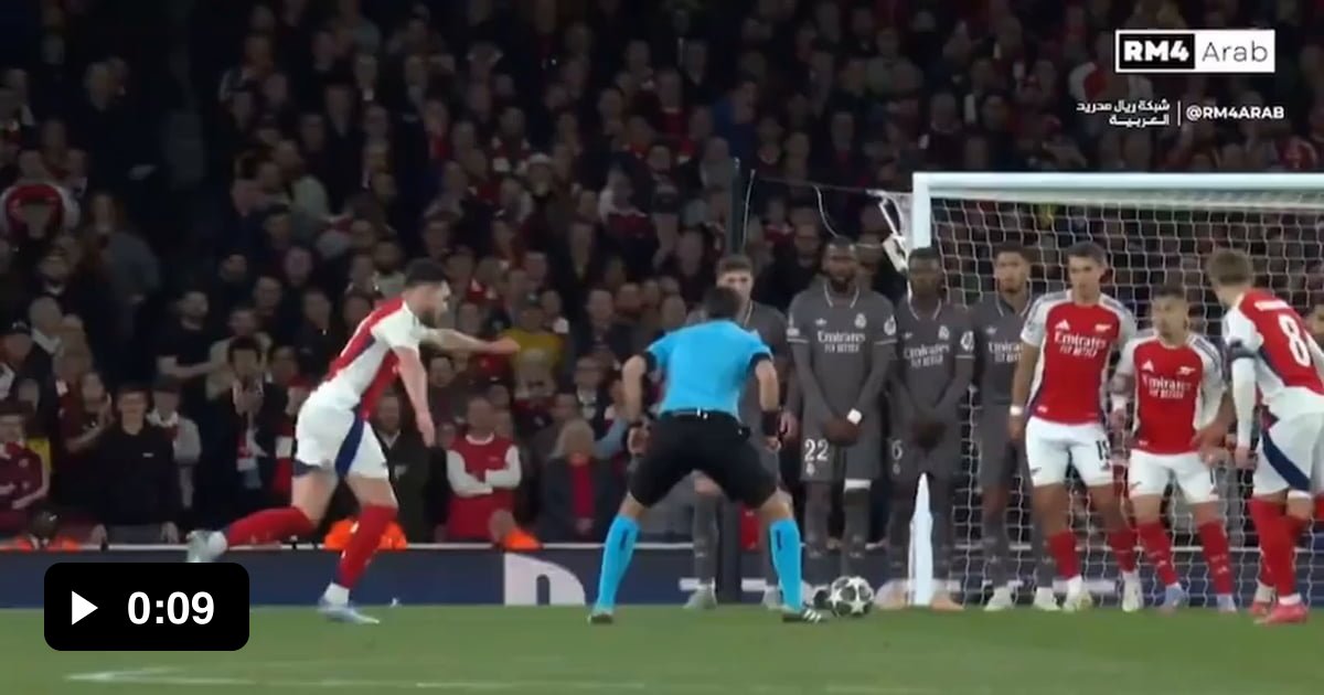 Alternate angle of second Declan Rice free kick against Real Madrid - 9GAG