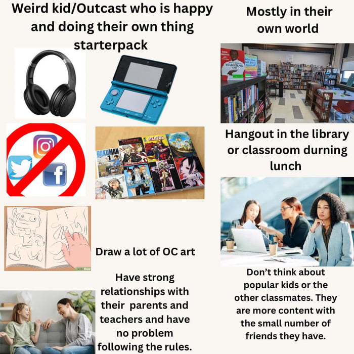 Weird kid/Outcast who is happy and doing their own thing starterpack - 9GAG