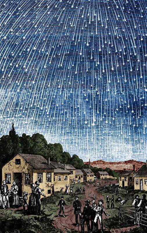 Colorized version of the famous 1833 Leonids when people saw 100,000 ...
