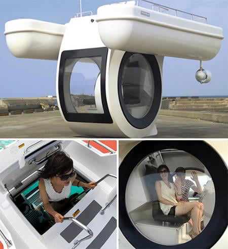The EGO Semi Submarine. A pontoon boat with underwater cockpit. The top ...