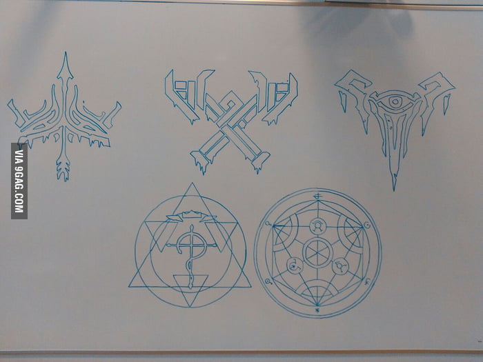 Some league of Legends and FMA drawn on a whiteboard (about 65x65cm) - 9GAG