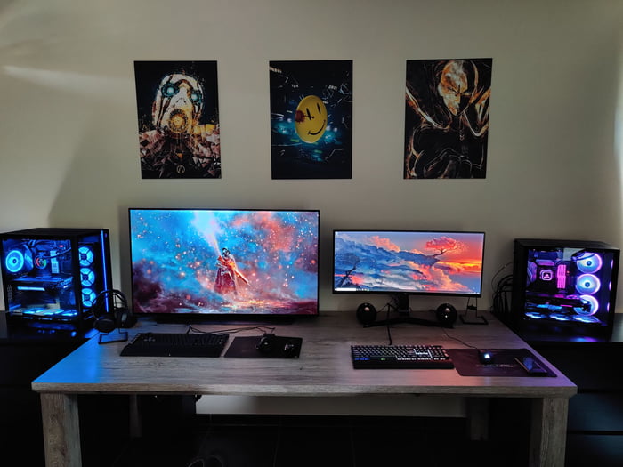 Full view of gaming setup, me on the left, wife on the right. - 9GAG