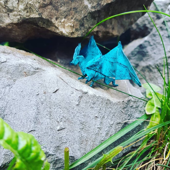 I make origami dragons from Copper and oxidize them with vinegar - 9GAG