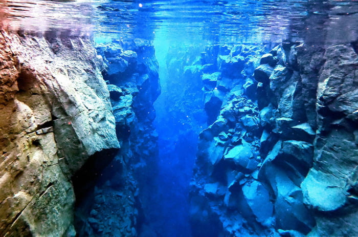 “The Silfra Rift” in Iceland sits between the North American and ...