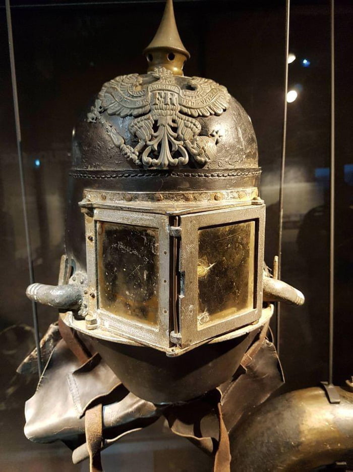 That's the helmet of a WWI flamethrower. It was the German army that ...