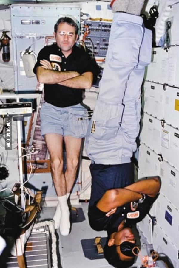 Sleeping in microgravity environment (Spaceshuttle mission STS-8, 1983 ...