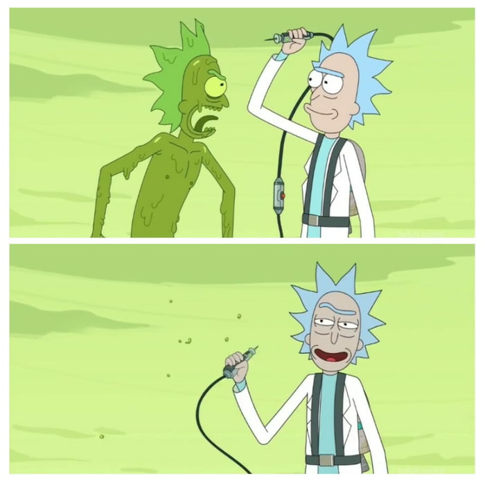 Rick's skin tone becomes slightly darker once he remerges with Toxic ...