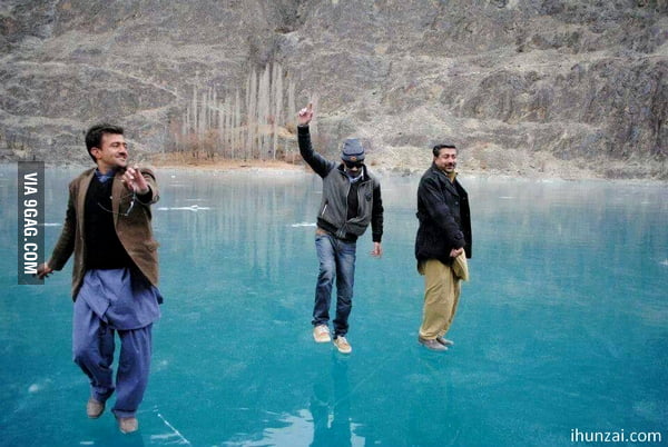 Men in Gilgit-Baltistan dancing on the clearest ice in the world! - 9GAG