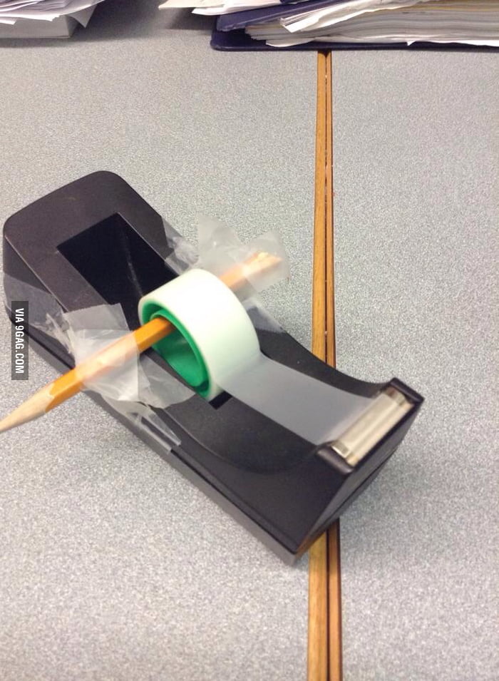A girl in my class did this after she broke the tape holder - 9GAG
