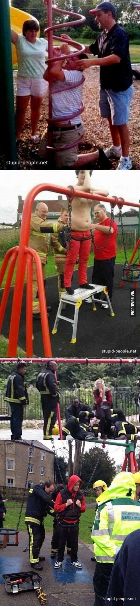 Adults stuck in playground equipment - 9GAG