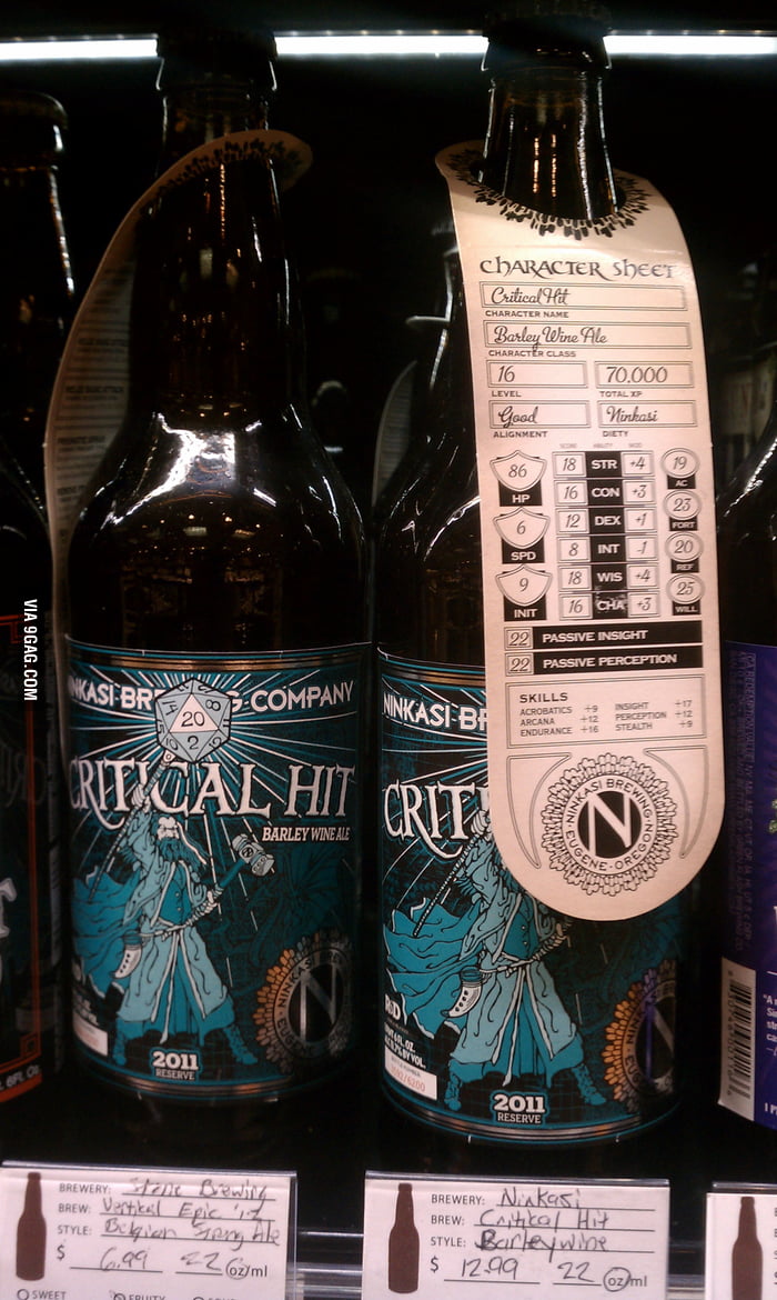 Critical hit beer with statsheet! - 9GAG