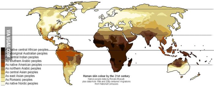 Skin Tone Map Of The Worlds Natives. XP - 9GAG