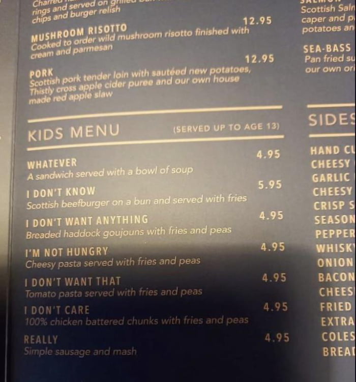 This kids menu - 9GAG