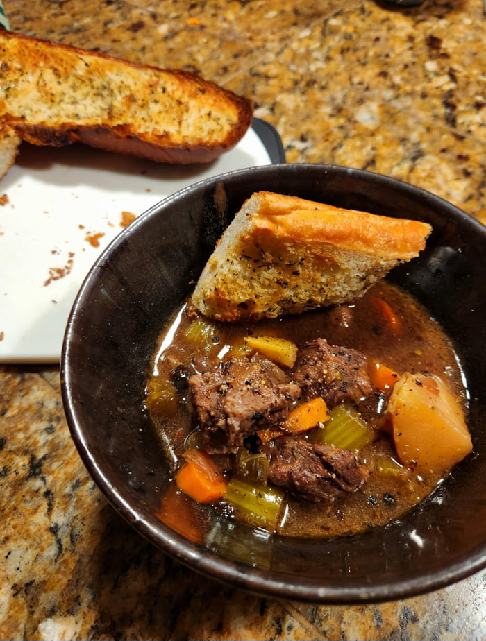 Beef Stew, with garlic bread. - 9GAG