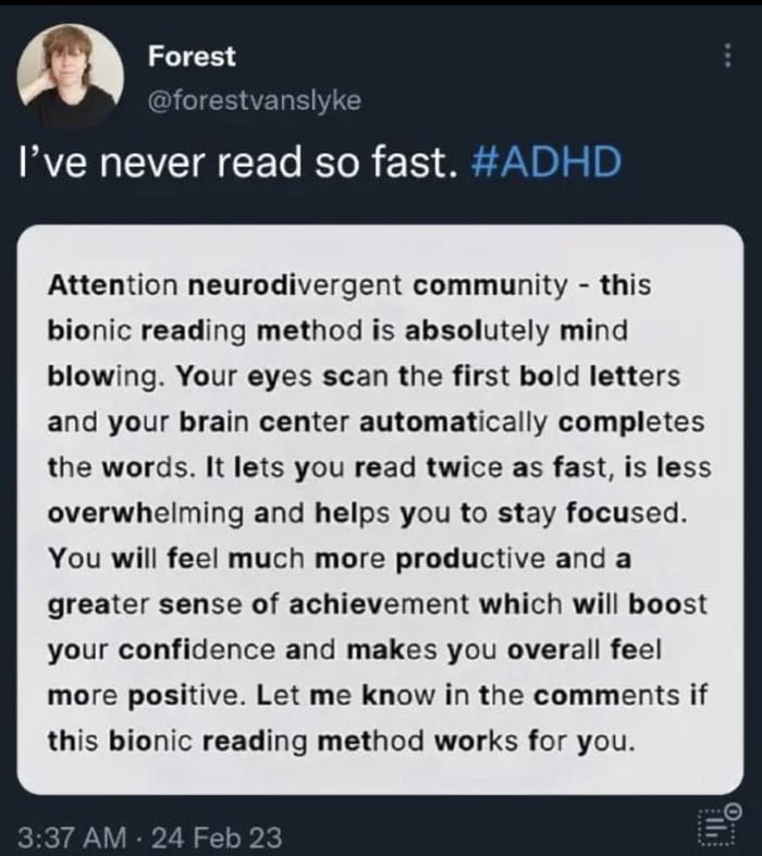 Bionic reading method - 9GAG