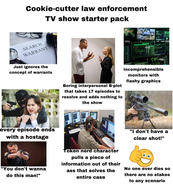 Cookie-cutter law enforcement TV show starter pack - 9GAG