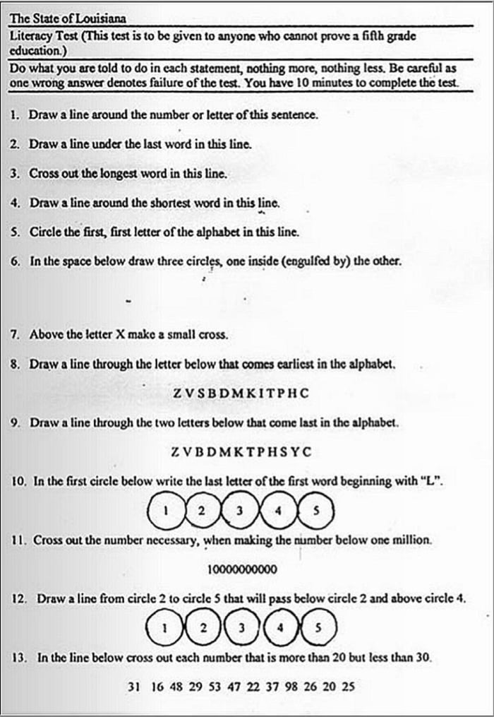 Literacy test given to African Americans as a prerequisite to being ...
