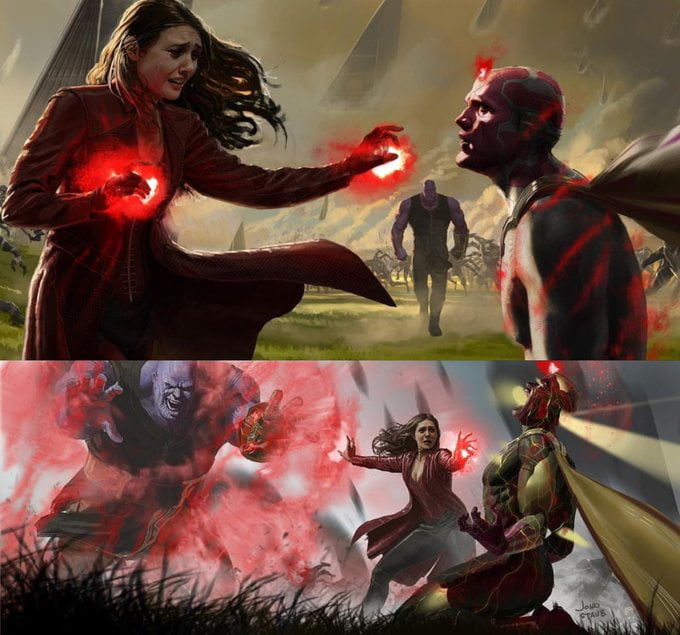 Official Concept Art of Wanda, Vision, and Thanos (Avengers: Infinity War) (Artist: John Staub ...