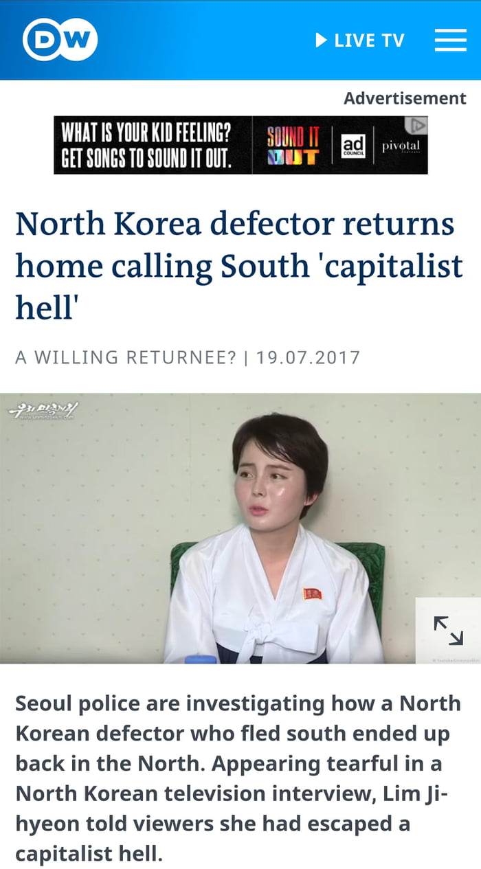 North Korean defector returns back to the North from the South labeling ...